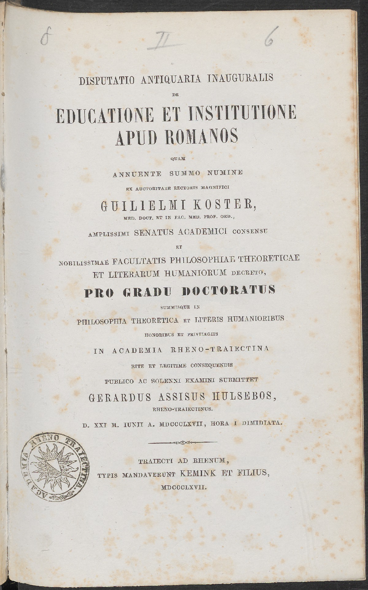 Disputatio antiquaria inauguralis de educatione et institutione apud ...