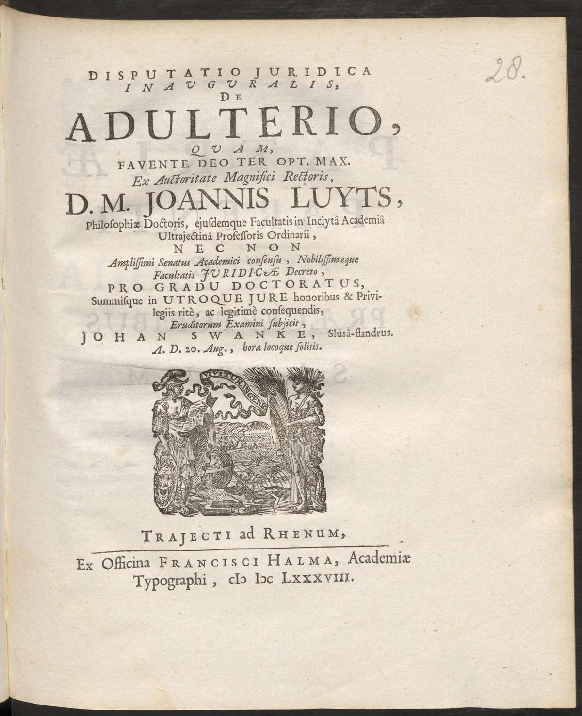 Disputatio juridica inauguralis de adulterio