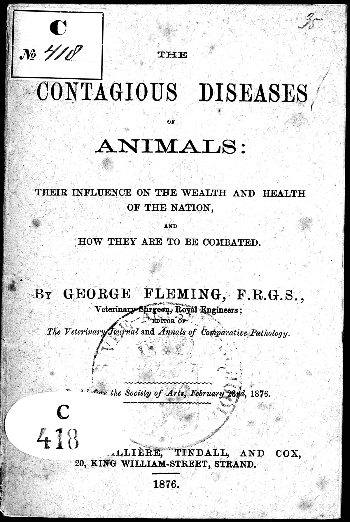 The contagious diseases of animals : their influence on the wealth and ...
