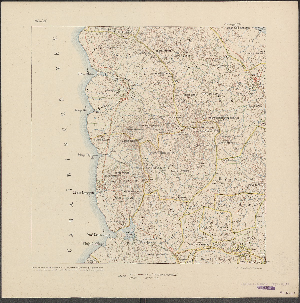 Topographische kaart van Curaçao