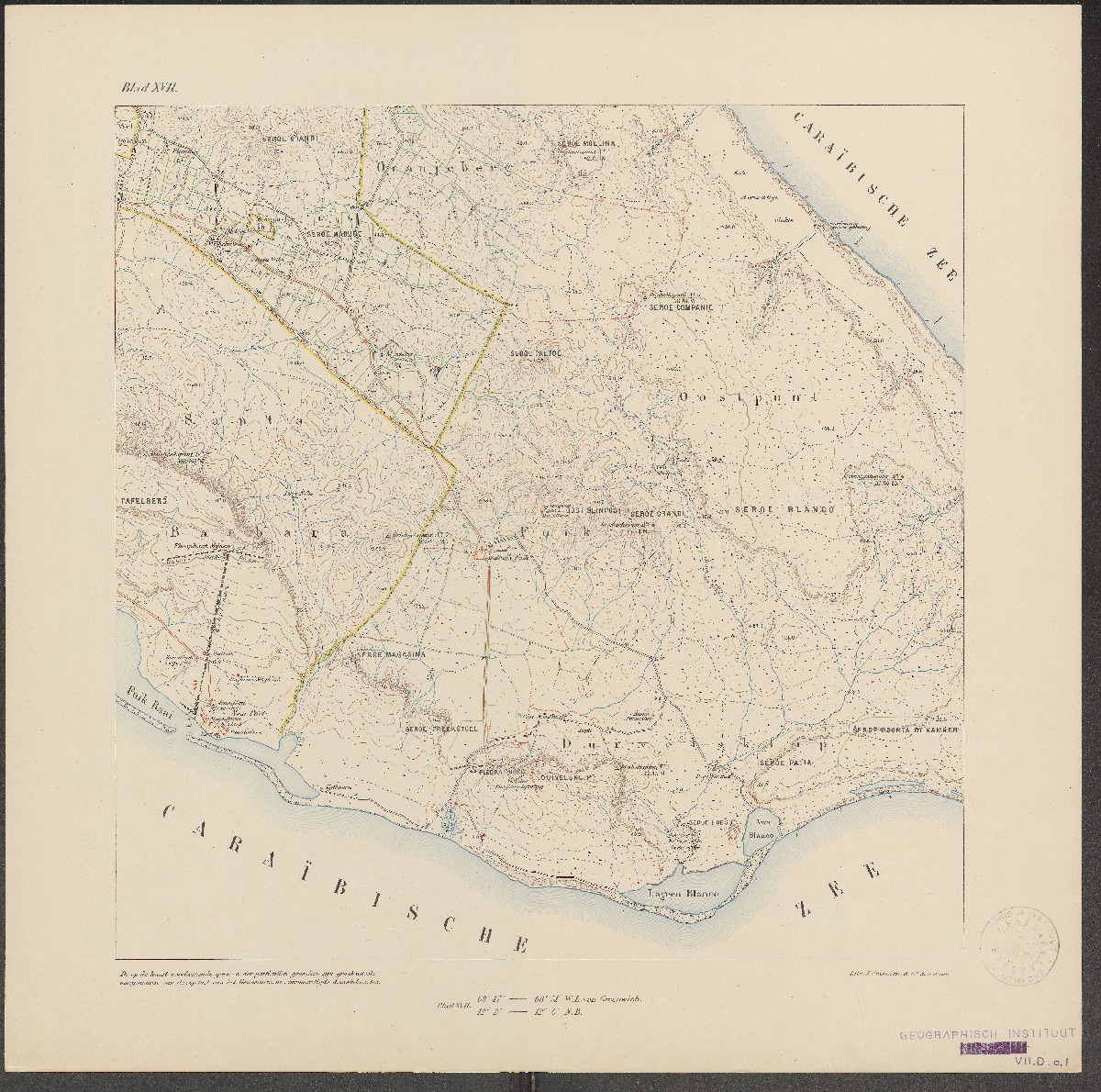 Topographische kaart van Curaçao