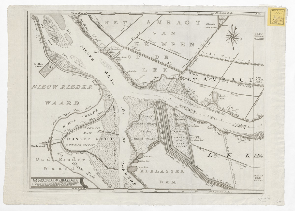 Kaart van de rivier de Lek met zyn uiterwaarden, noorder en zuider ...