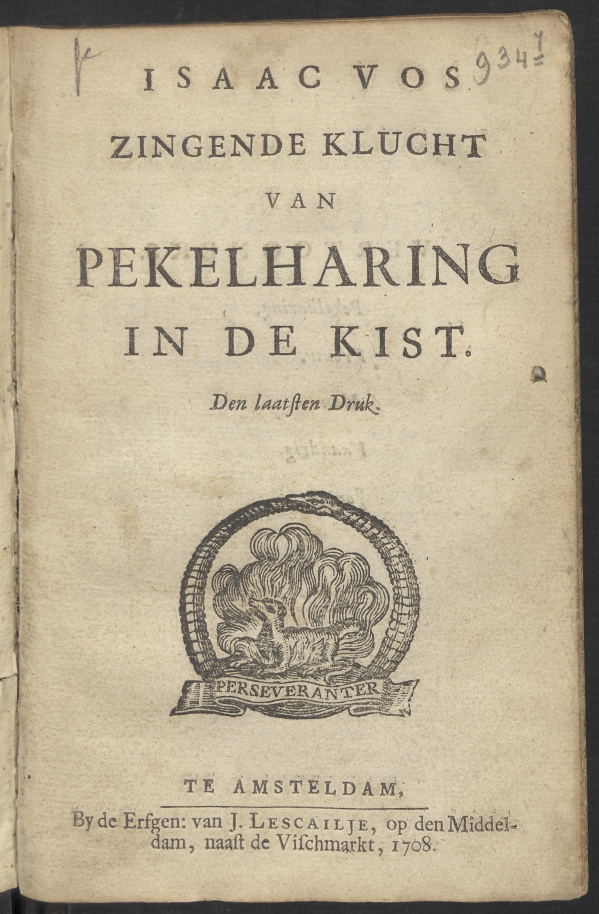 Issac Vos Zingende klucht van Pekelharing in de kist.