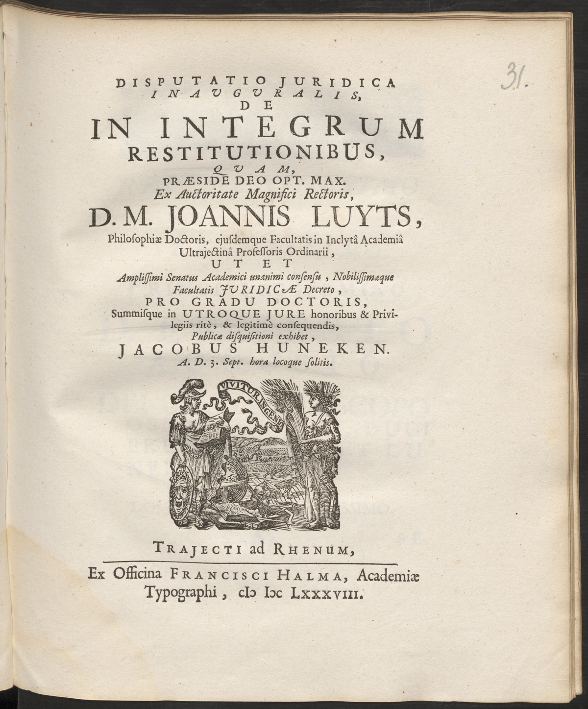 Disputatio juridica inauguralis de in integrum restitutionibus